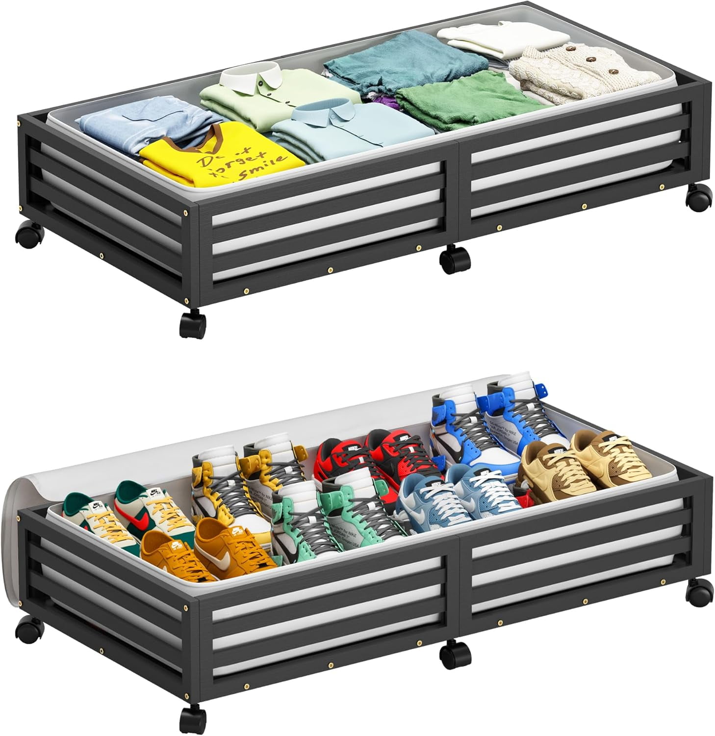 Bamboo Under Bed Storage Containers- Underbed Organizer with Wheels ...