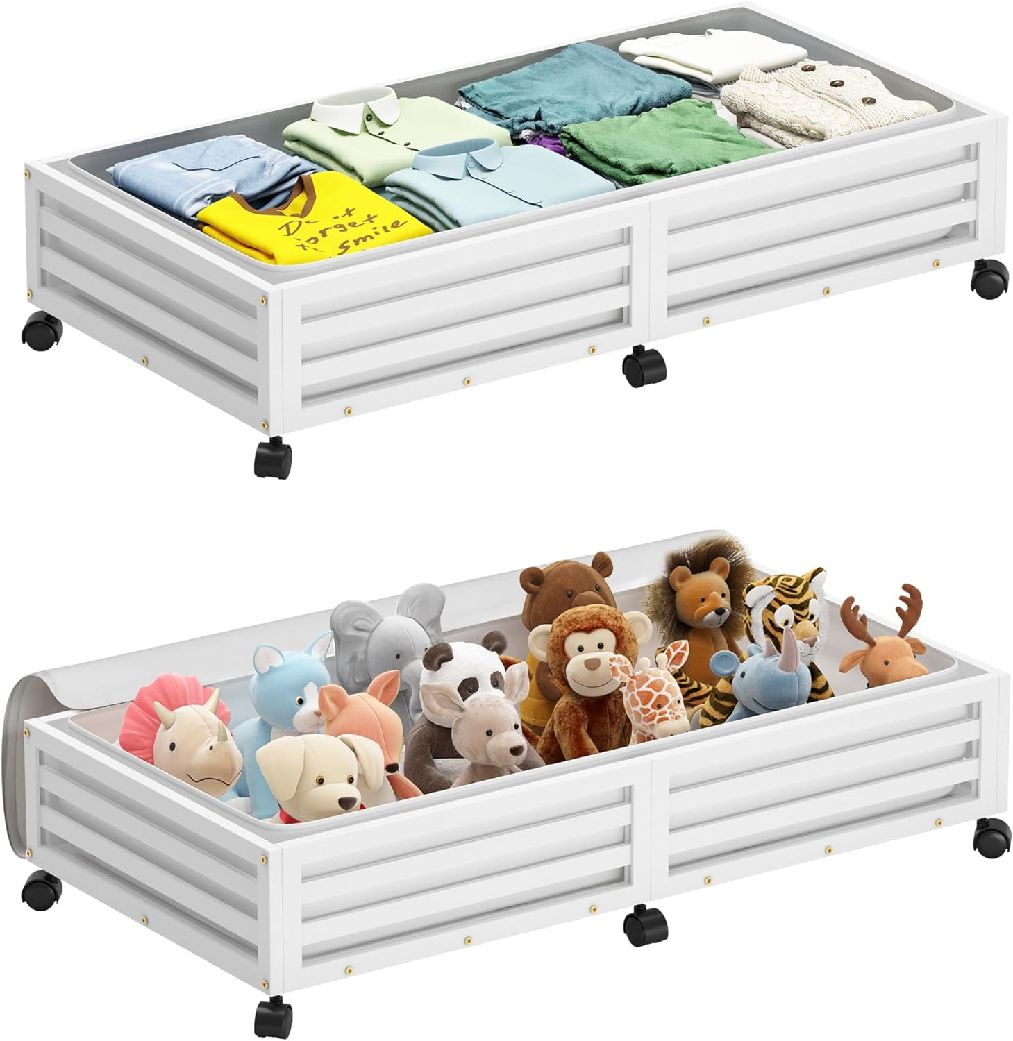 Bamboo Under Bed Storage Containers- Underbed Organizer with Wheels ...