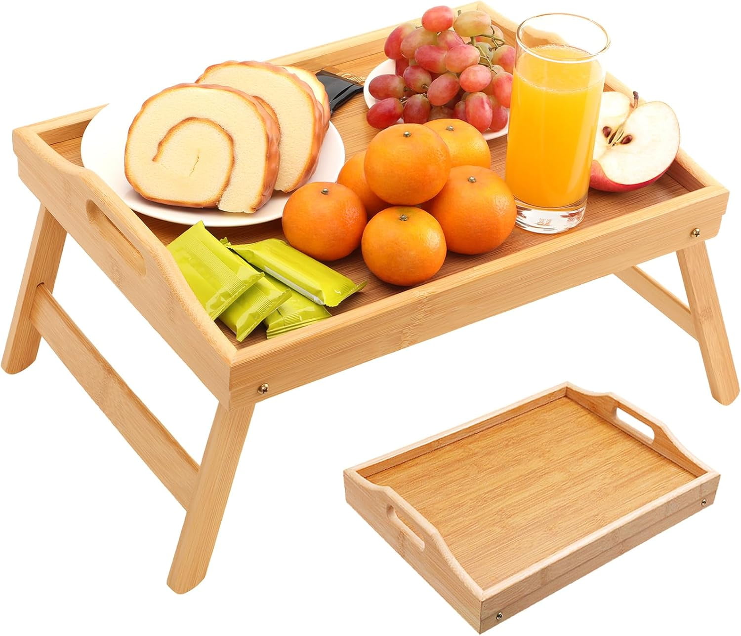 Bamboo Bed Tray with Folding Legs – 15.7x11.8 Inch Portable Breakfast ...