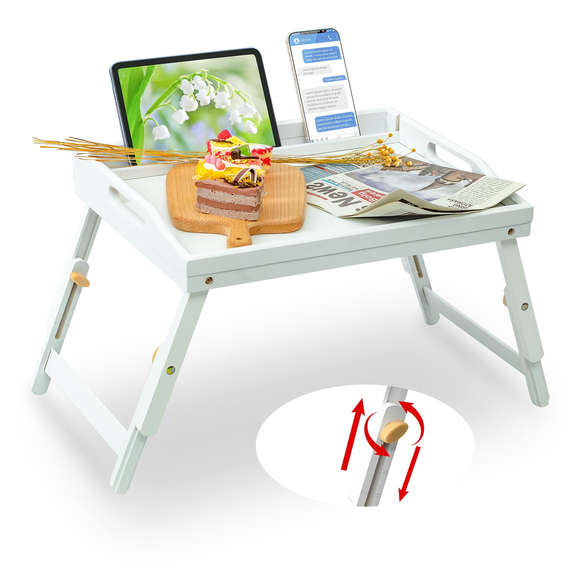 Bamboo Bed Tray Table with Adjustable Height, Portable Laptop Snack ...