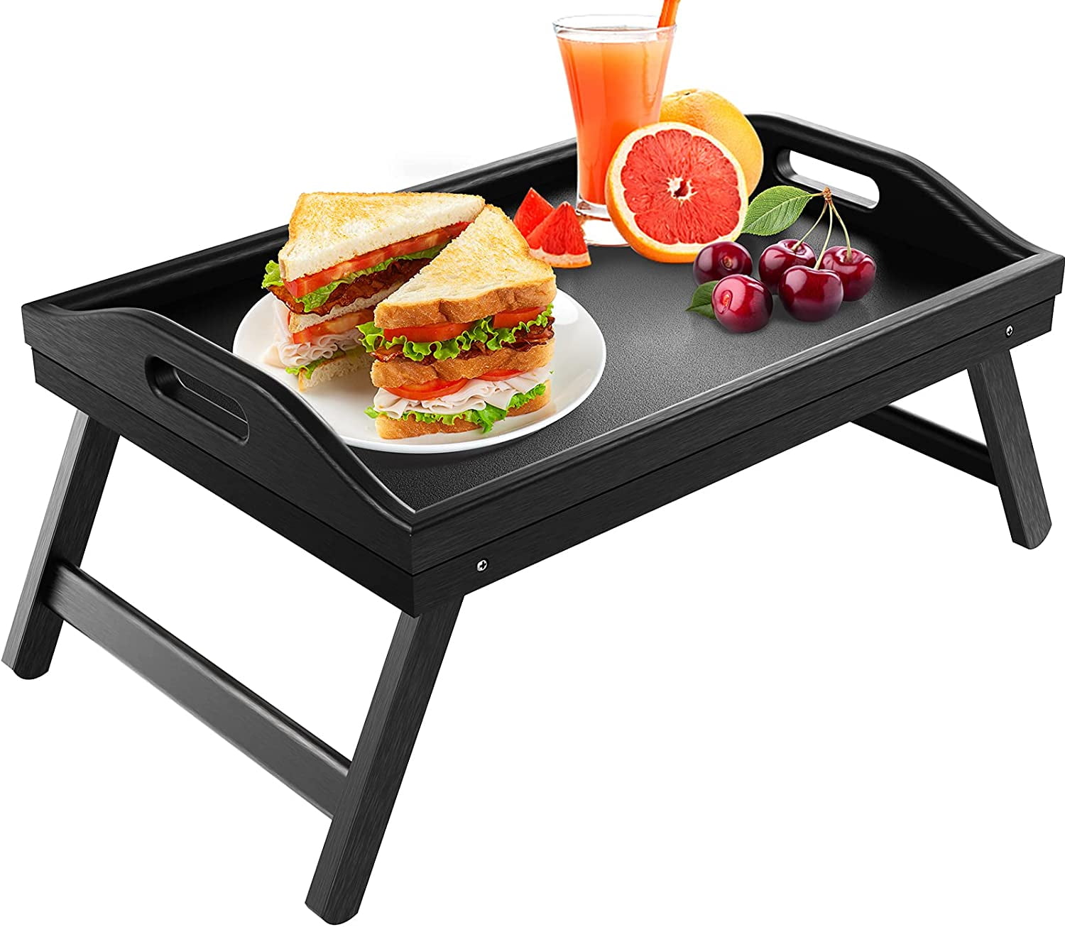 Bamboo Bed Tray Table Foldable Breakfast Tray with Handle Serving Tray ...