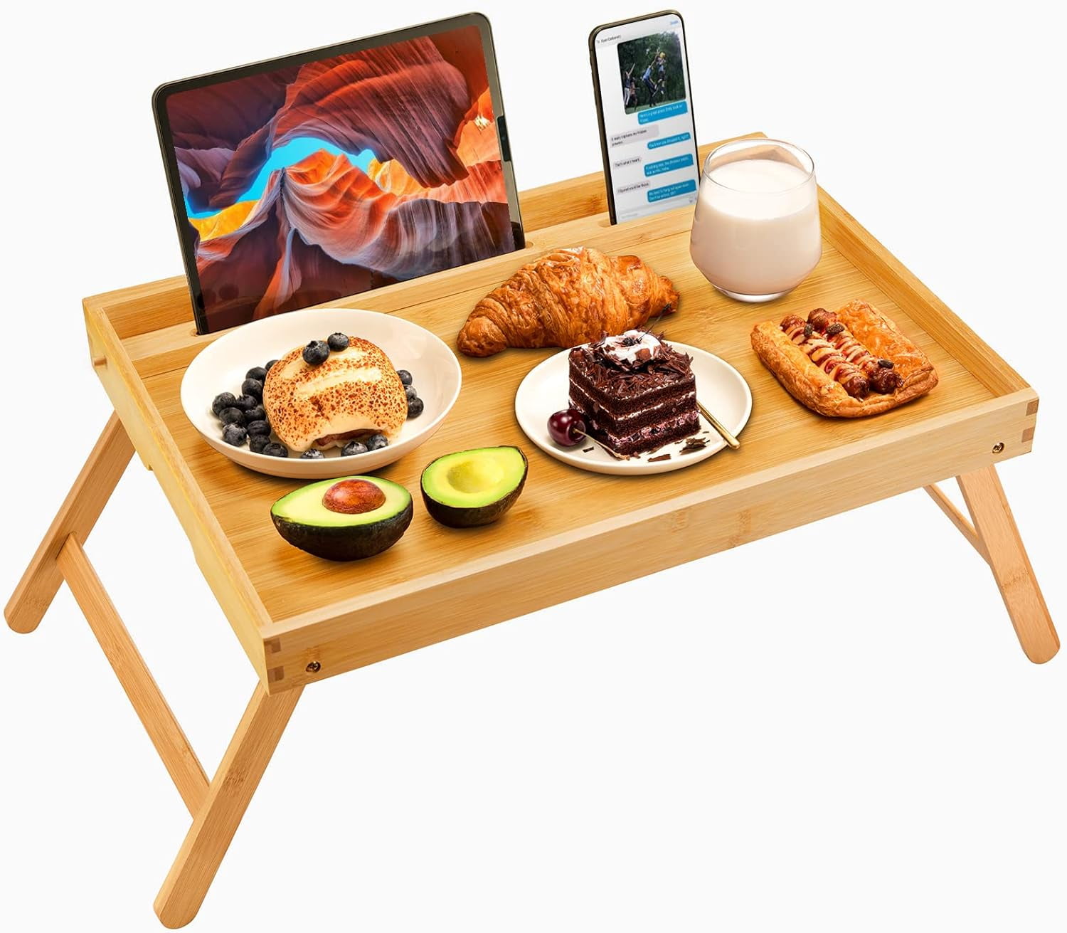 Bamboo Bed Tray Table, Large Breakfast - 21.7x14 Inch with Folding Legs ...