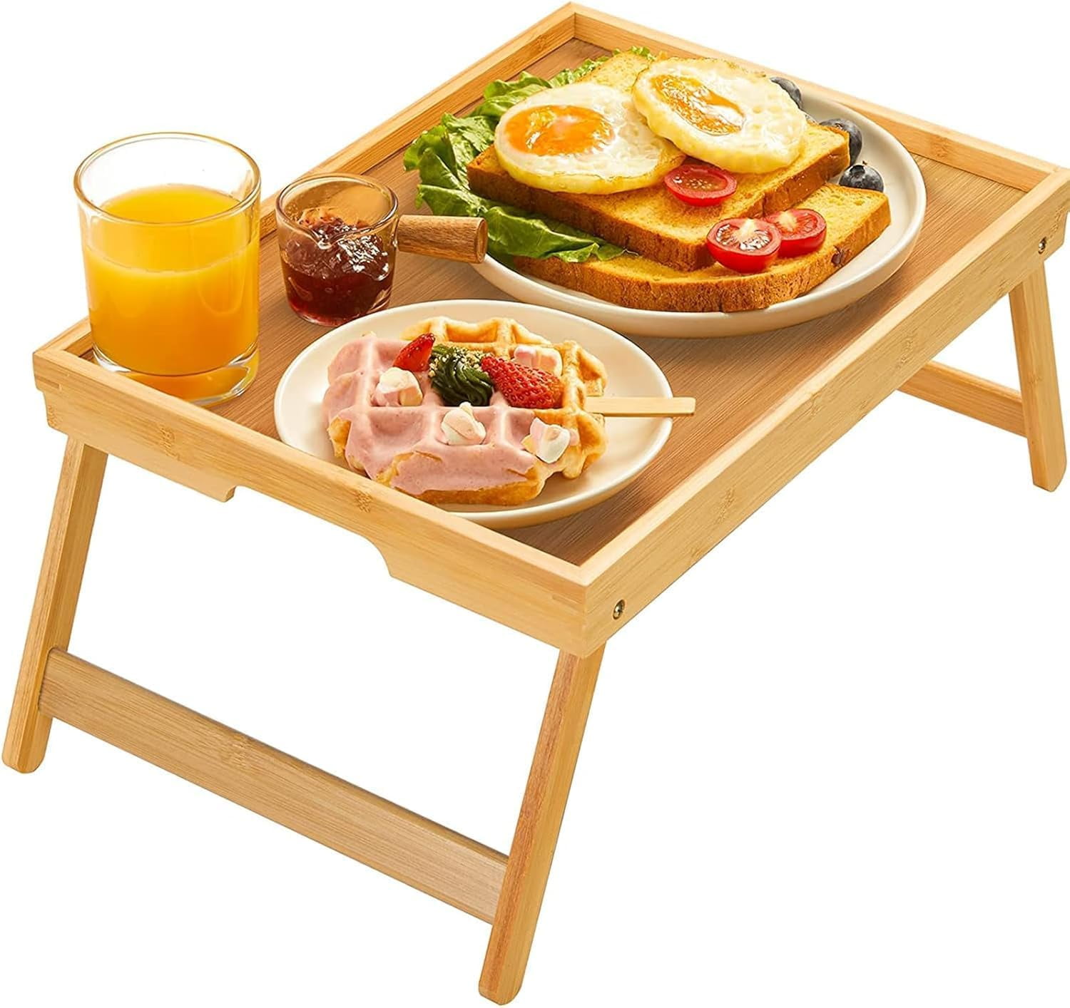 Bamboo Bed Tray Table with Foldable Legs, Breakfast Tray for Sofa, Bed ...