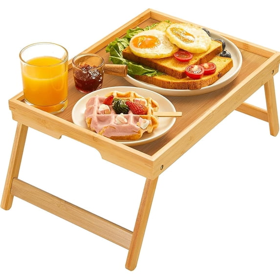 Bamboo Bed Tray Table with Foldable Legs, Breakfast Tray for Sofa, Bed ...