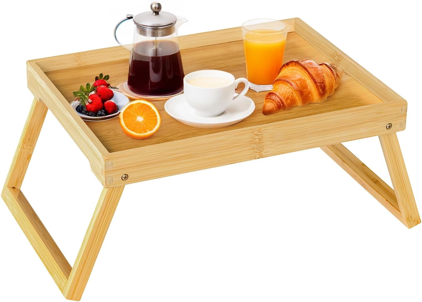 Bamboo Bed Tray Table with Folding Leg, Breakfast in Bed Tray for ...