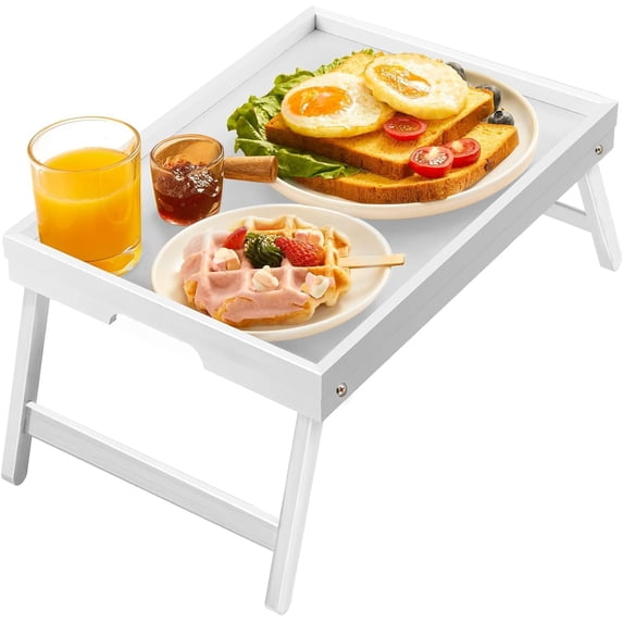 Bamboo Bed Tray for Breakfast, Snack Table with Folding Legs for Eating ...