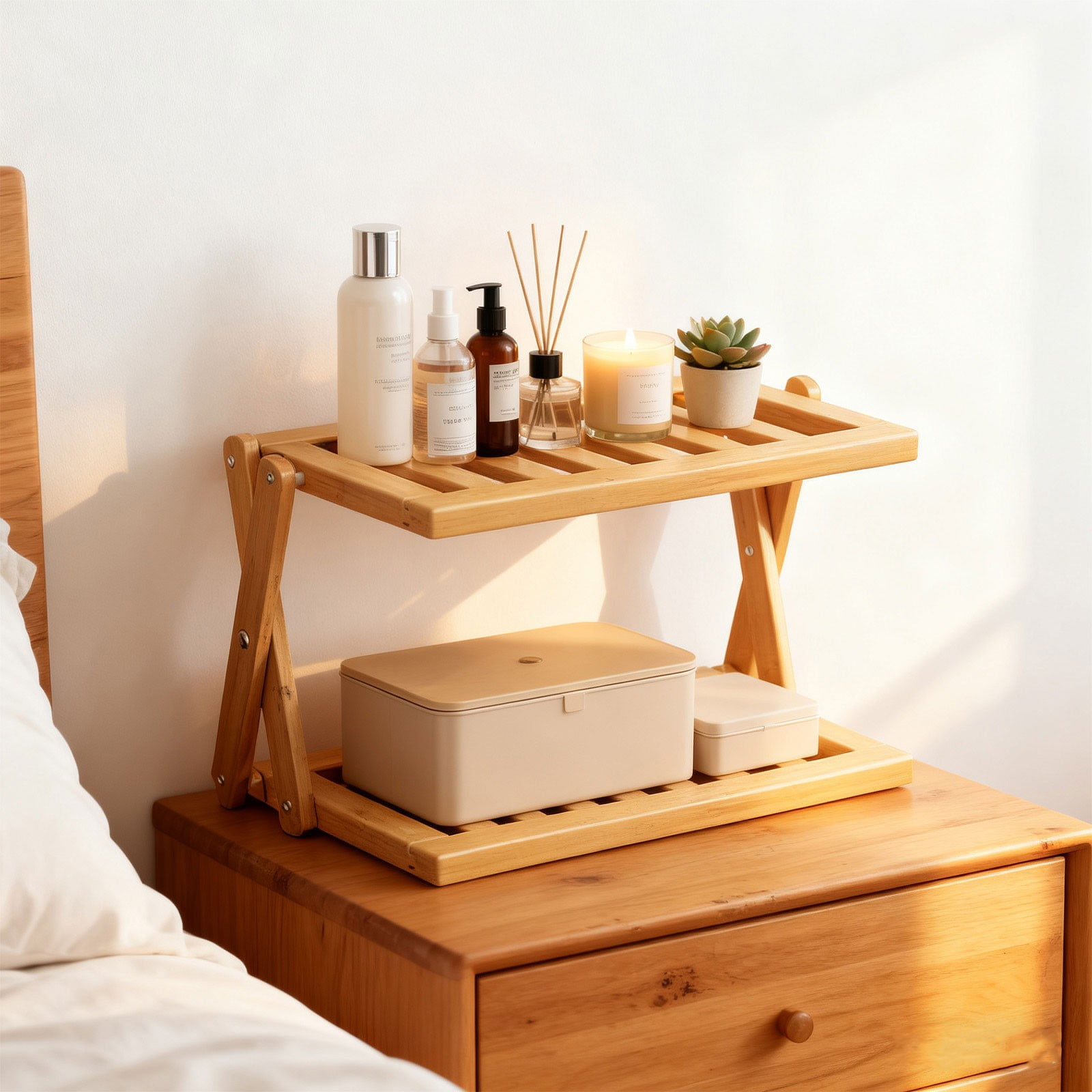 Bamboo Bedside Table with Folding Legs - Versatile Breakfast Tray ...