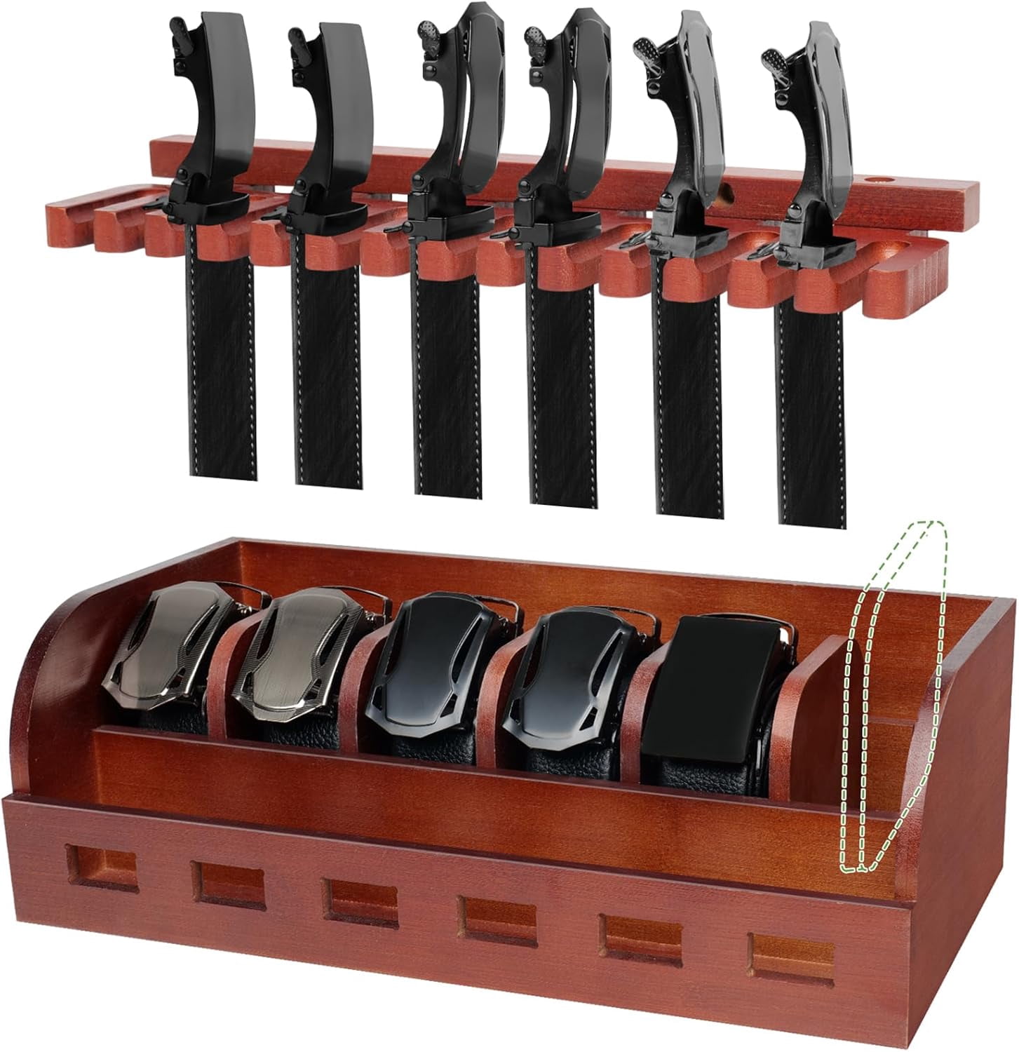 Bamboo Belt Organizer Box, 6+14 Grids Belt Rack, Belt Organizer for ...