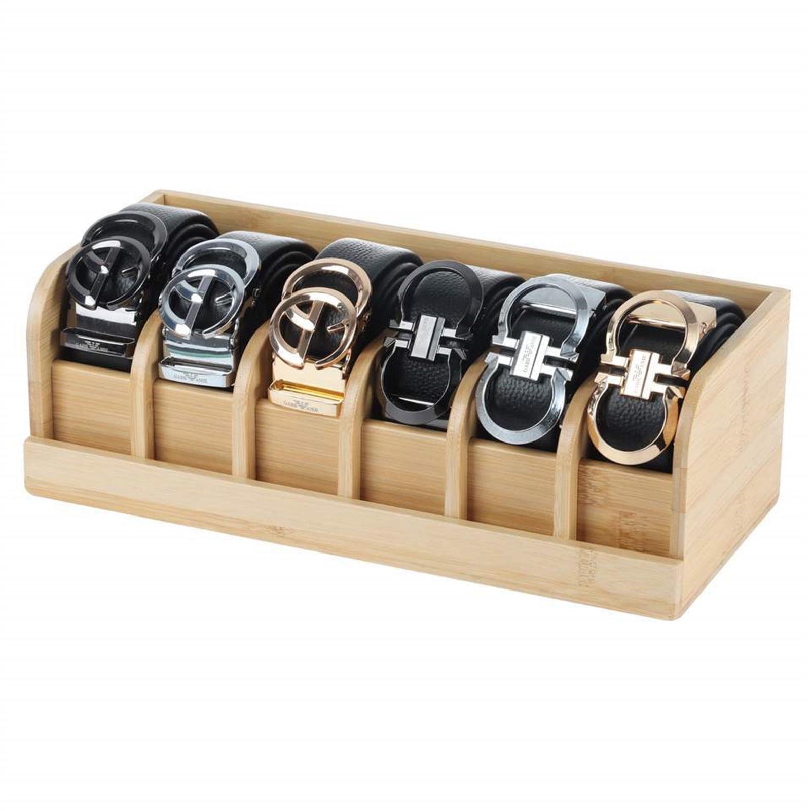 Bamboo Belt Organizer Box, 6 Spaces Belt Storage Organizer And ...