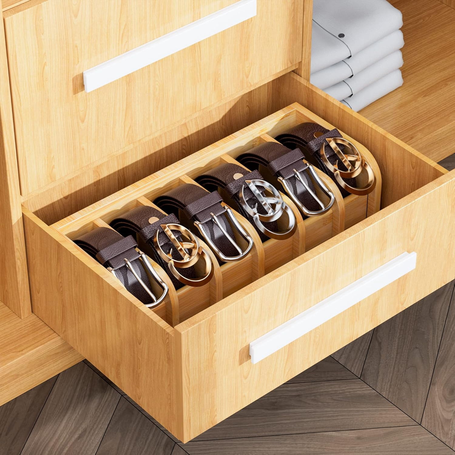 Bamboo Belt Organizer Box, Belt Rack for Closet and Drawer, Belt ...