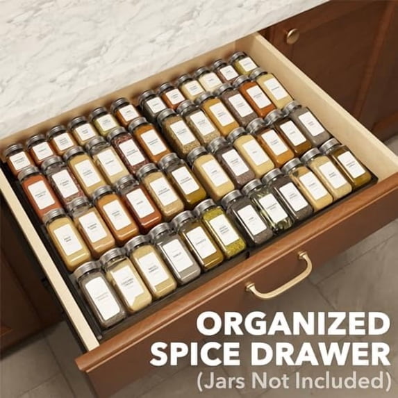 Bamboo Black Spice Drawer Organizer, (Need 3" Deep Drawer) Expandable 4 ...