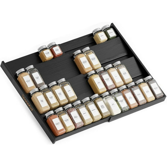 Bamboo Black Spice Drawer Organizer, (Need 3" Deep Drawer) Expandable 4 ...