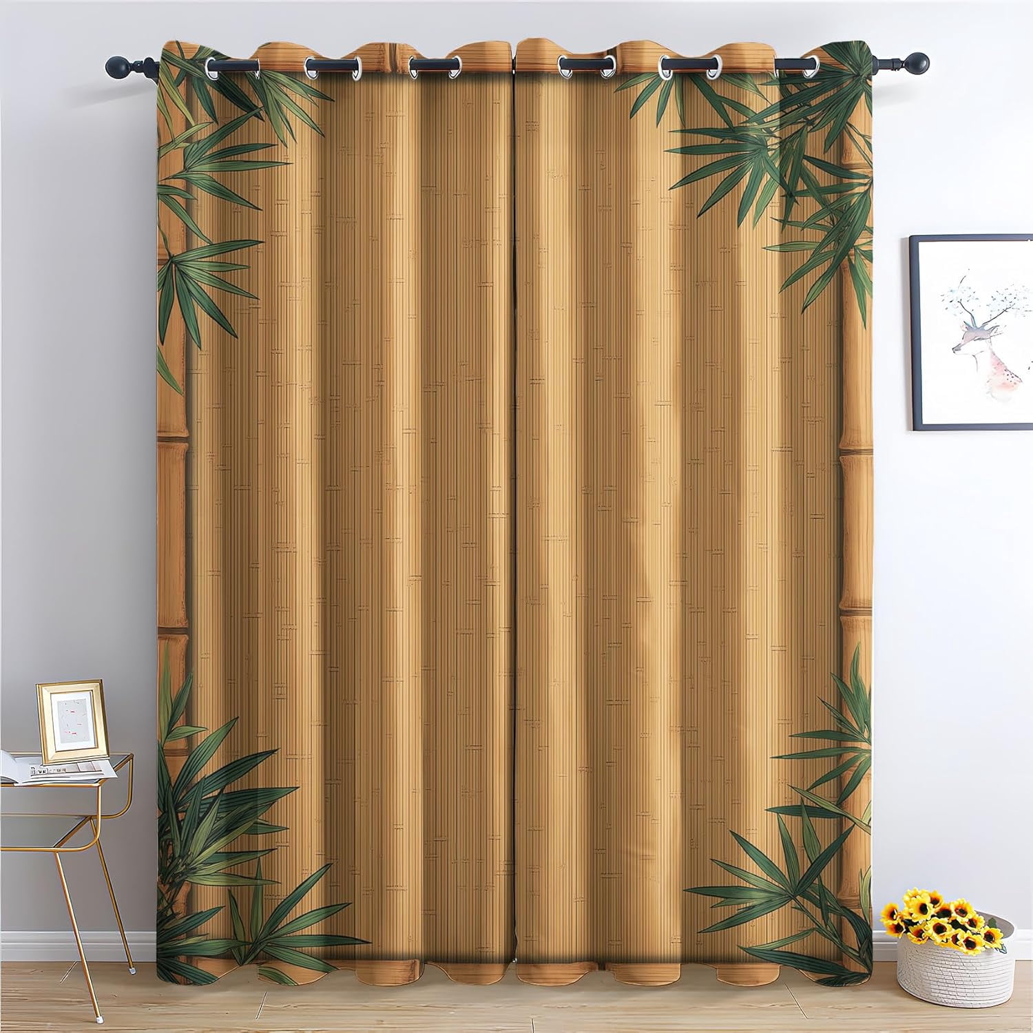 Bamboo Blackout Curtains, Natural Botanical Window Drapes for Bedroom ...