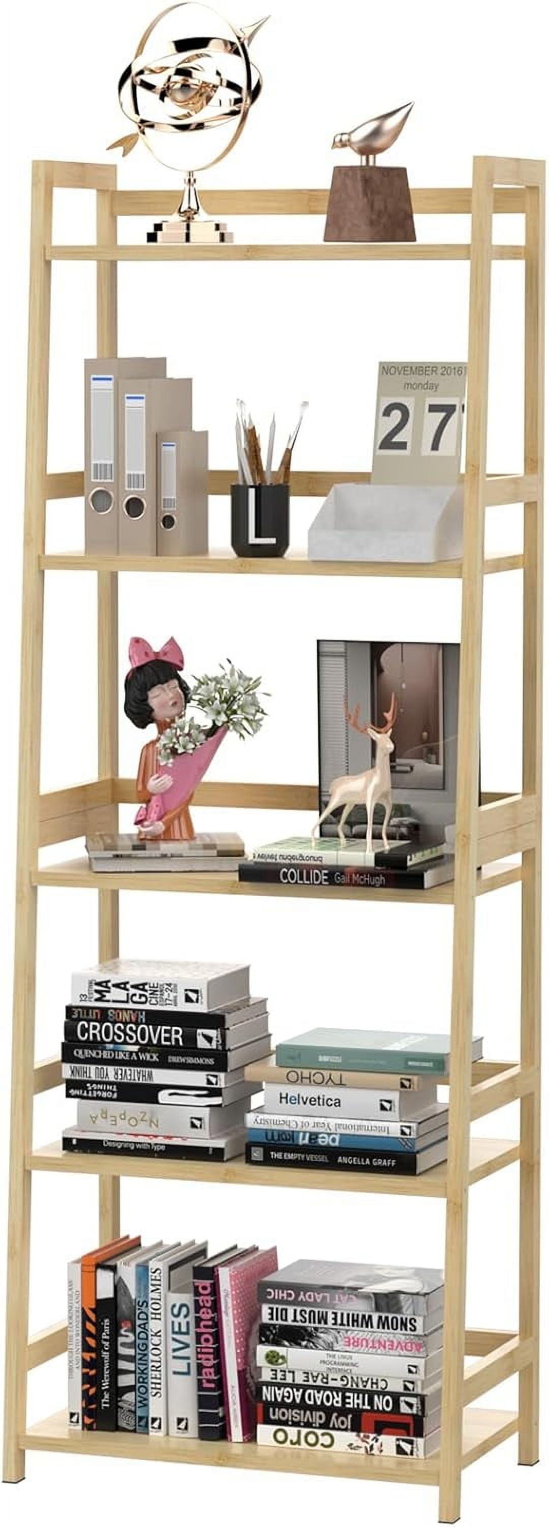 Bamboo Book Shelf, 5 Tier Bookcase, Display Storage Shelves, Tall ...