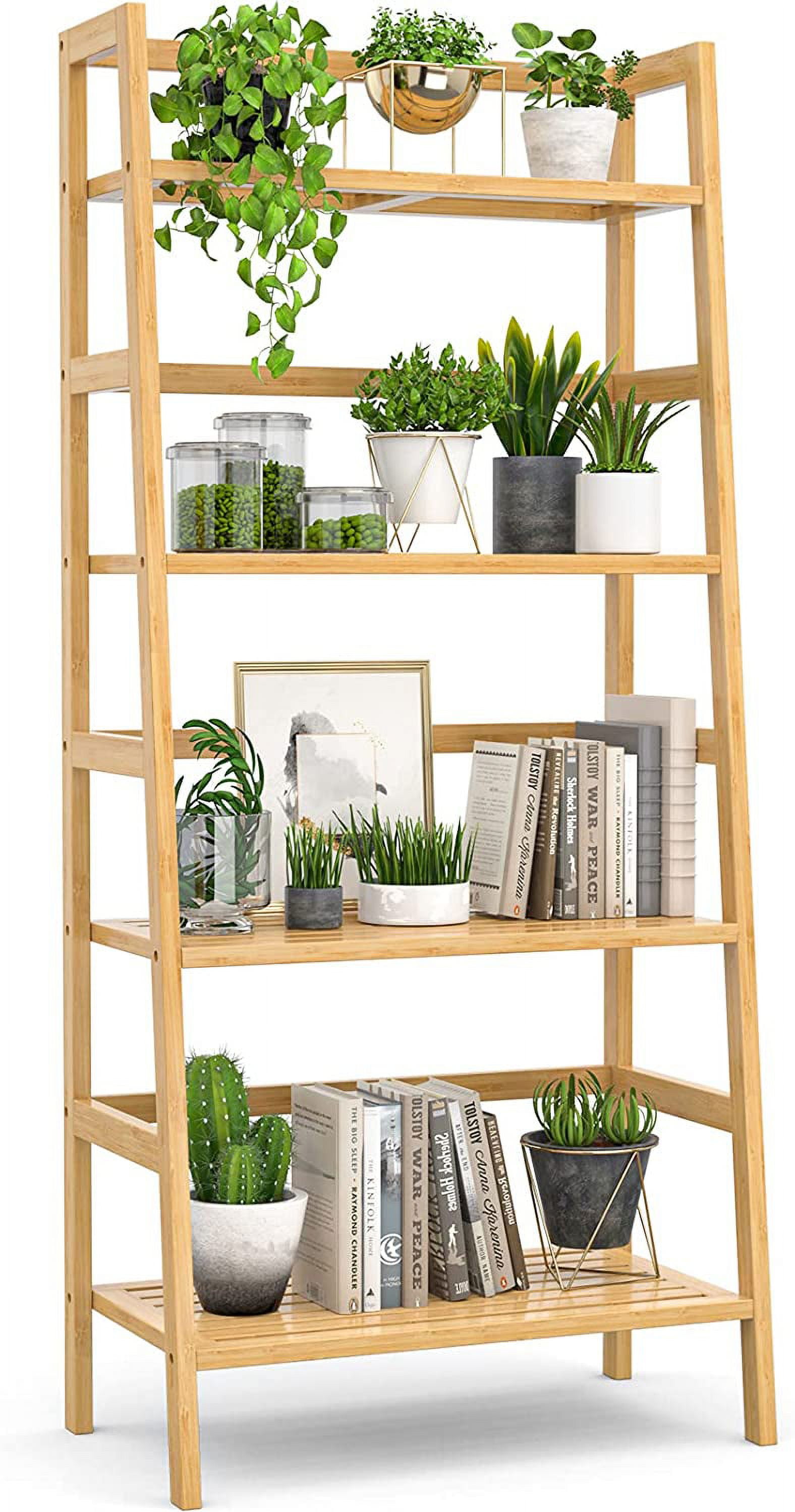 Bamboo Bookshelf 4-Tier Ladder Shelf, 49.2” Freestanding Open Bookcase ...
