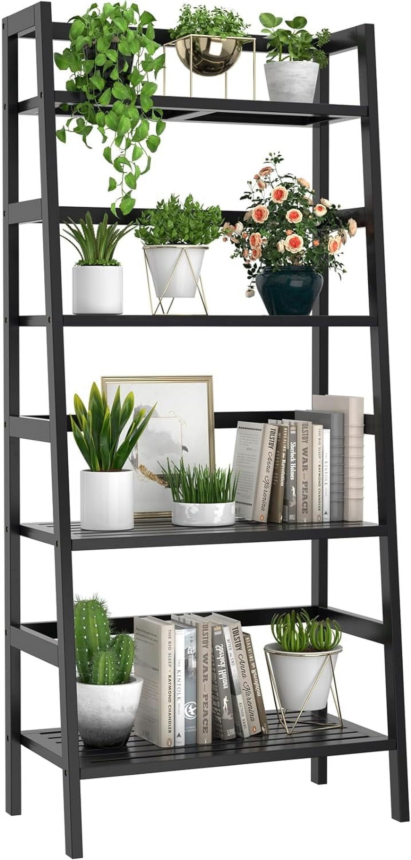 Bamboo Bookshelf 4-Tier Ladder Shelf, 49.2” Freestanding Open Bookcase ...