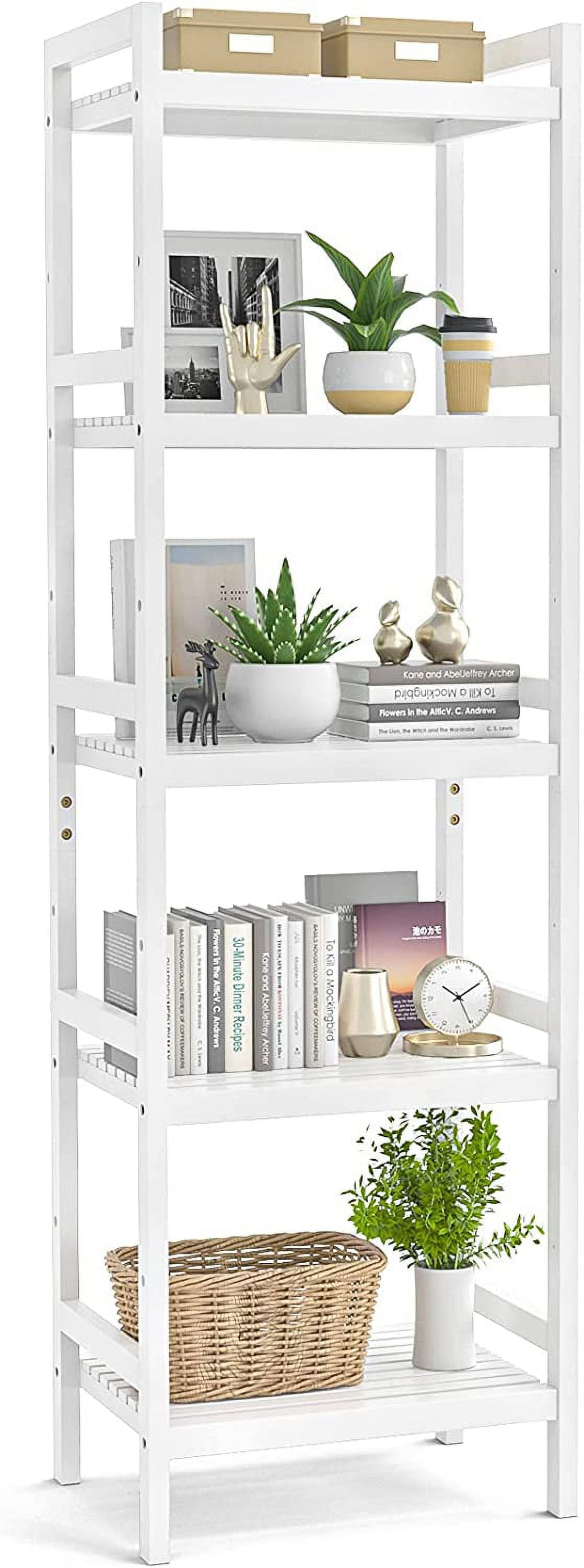 Bamboo Bookshelf, 5-Tier Narrow 55.9” Adjustable Book Shelf Bookcase ...