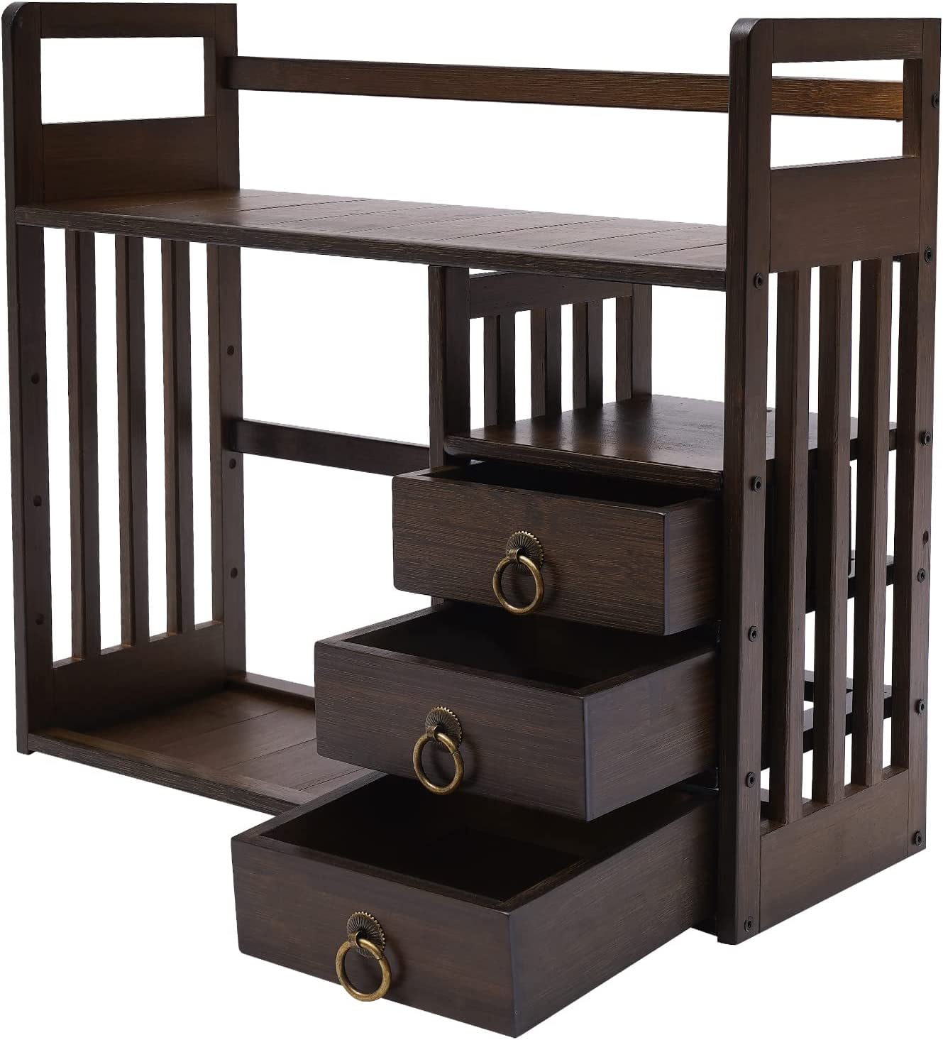 Bamboo Bookshelf Desktop Organizer Desk Rack Storage Shelves w/3 ...