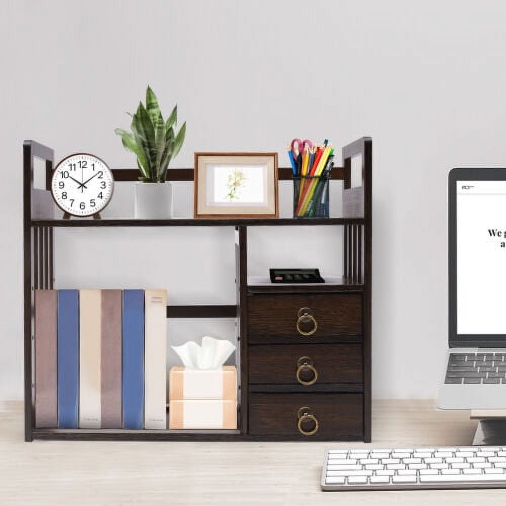 Bamboo Bookshelf Desktop Organizer Desk Rack Storage Shelves w/3 ...