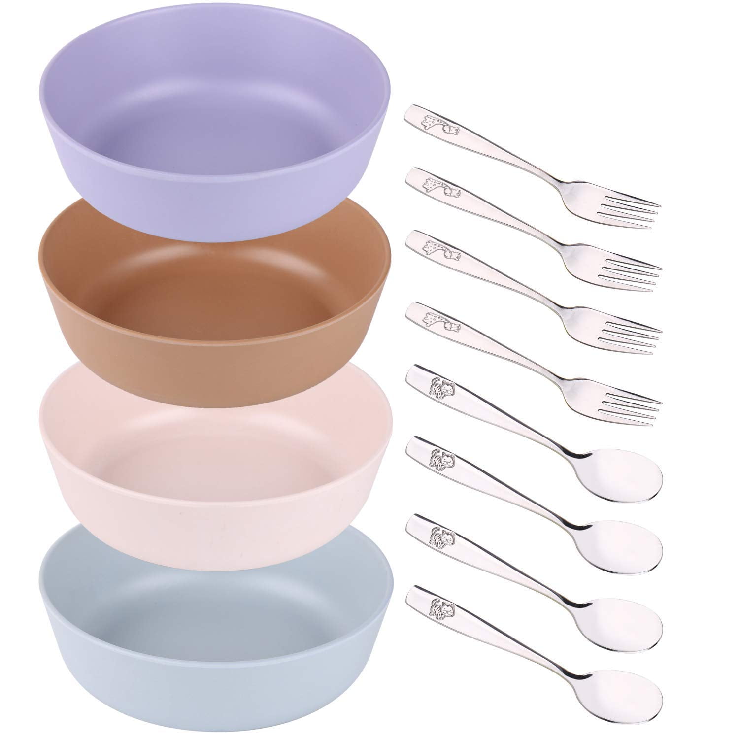 Bamboo Bowls and Stainless Steel Silverware Set – (12-Piece) 4 Kids ...