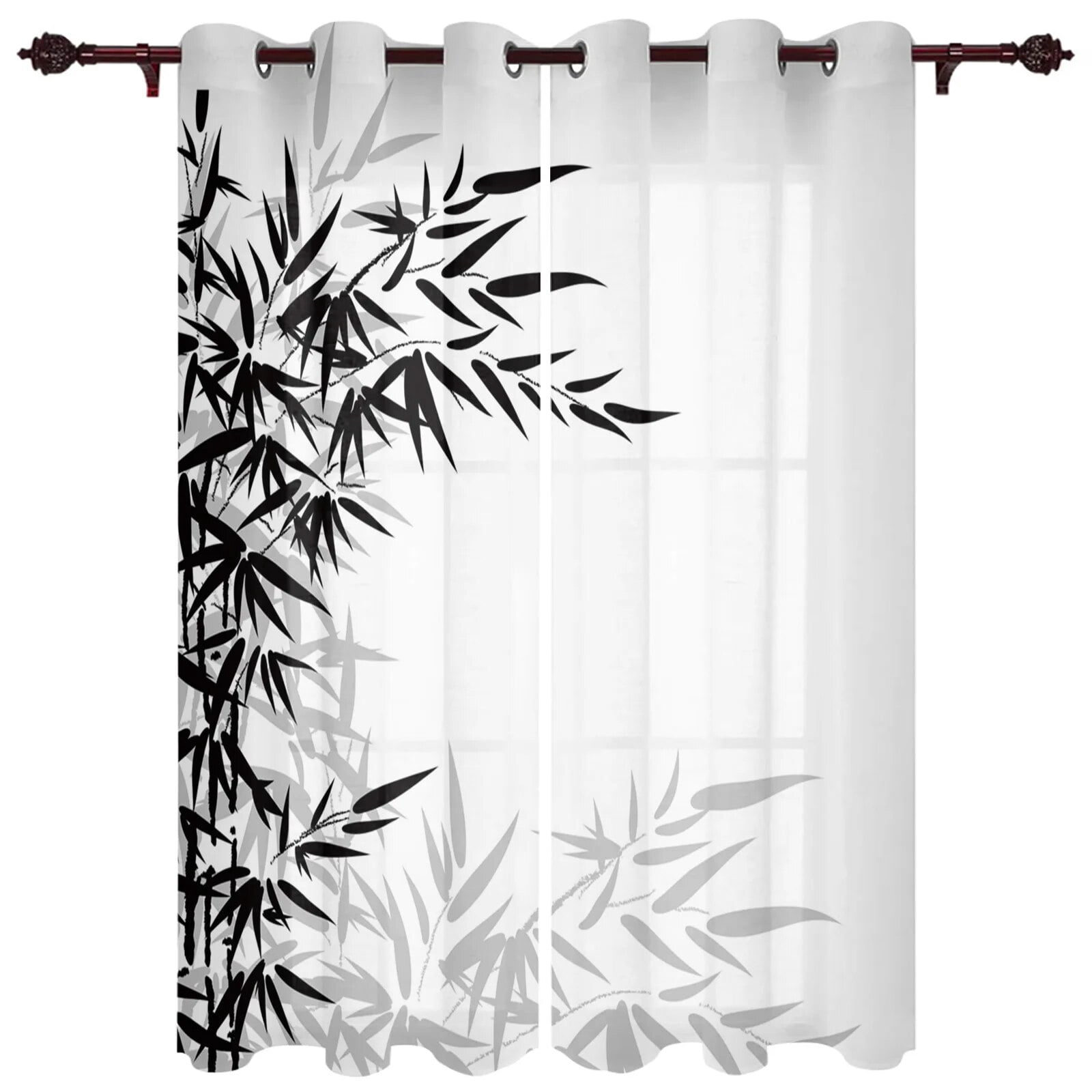 Bamboo Branch Leaves Modern Window Curtains for Living Room Luxury ...