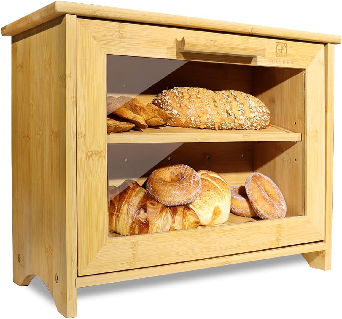 Bamboo Bread Bin Two-Layer Bread Box - Walmart.com