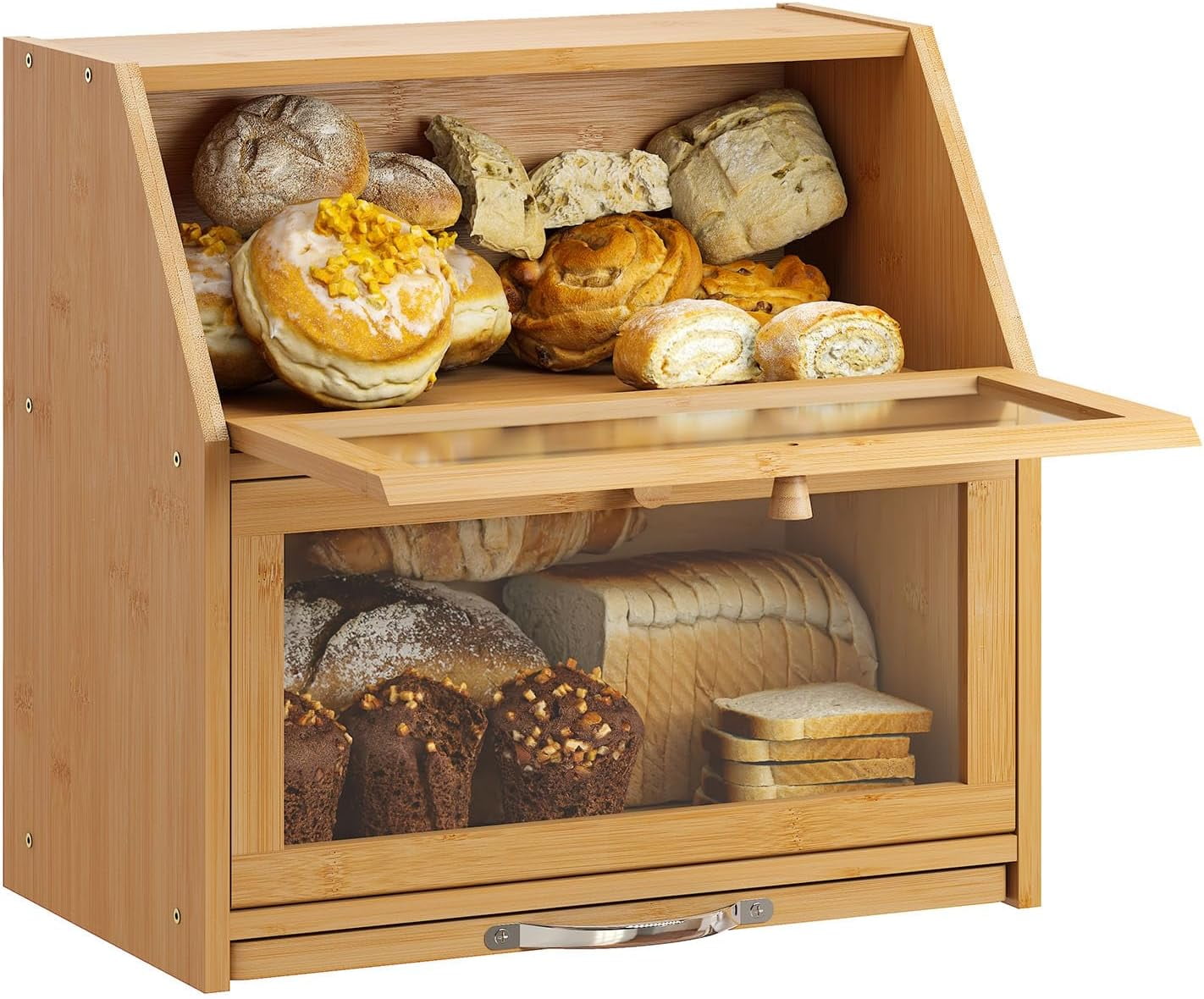 Bamboo Bread Box with Cutting Board for Kitchen Countertop, Extra Large ...