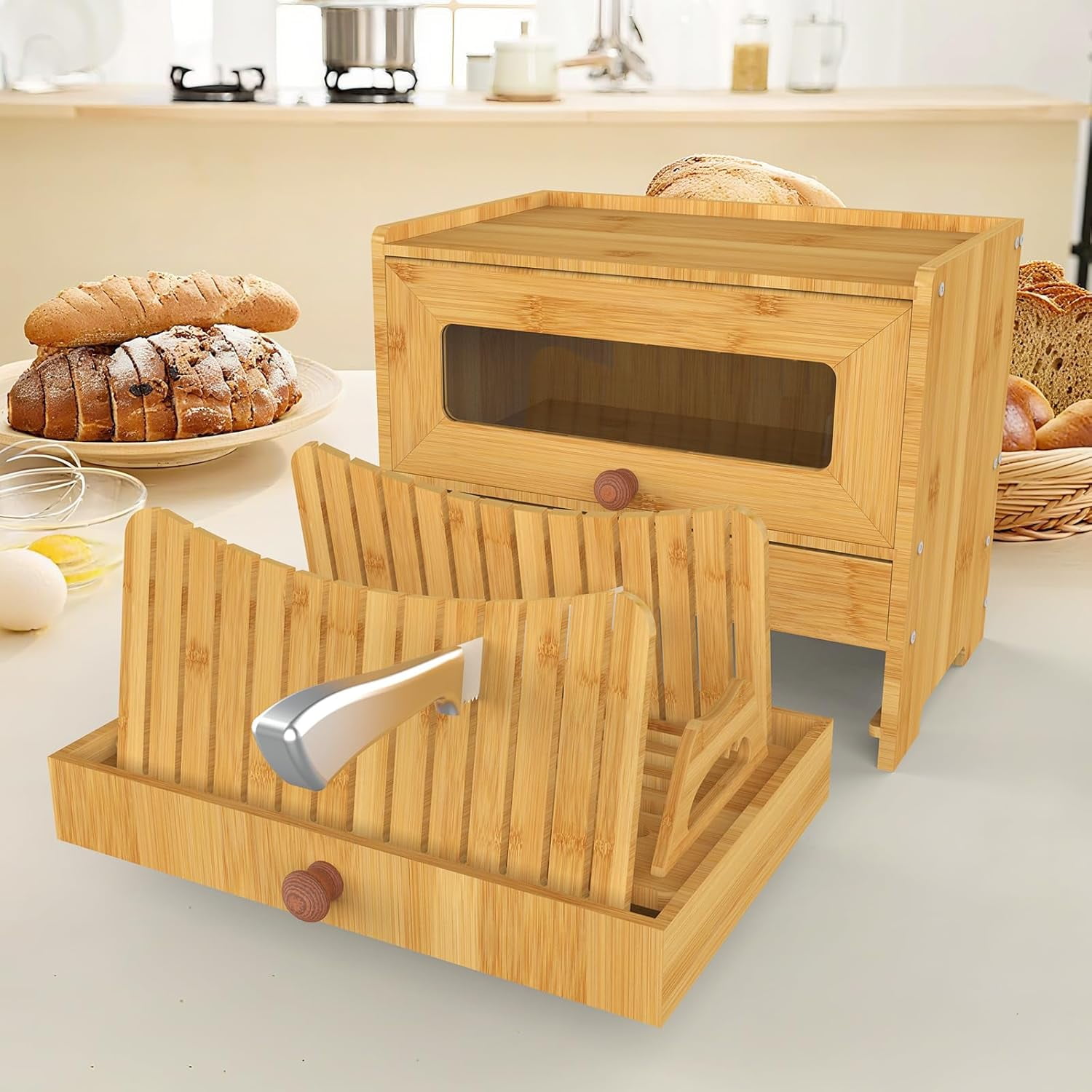 Bamboo Bread Box for Kitchen Countertop & Dining Room,Wooden Storage ...