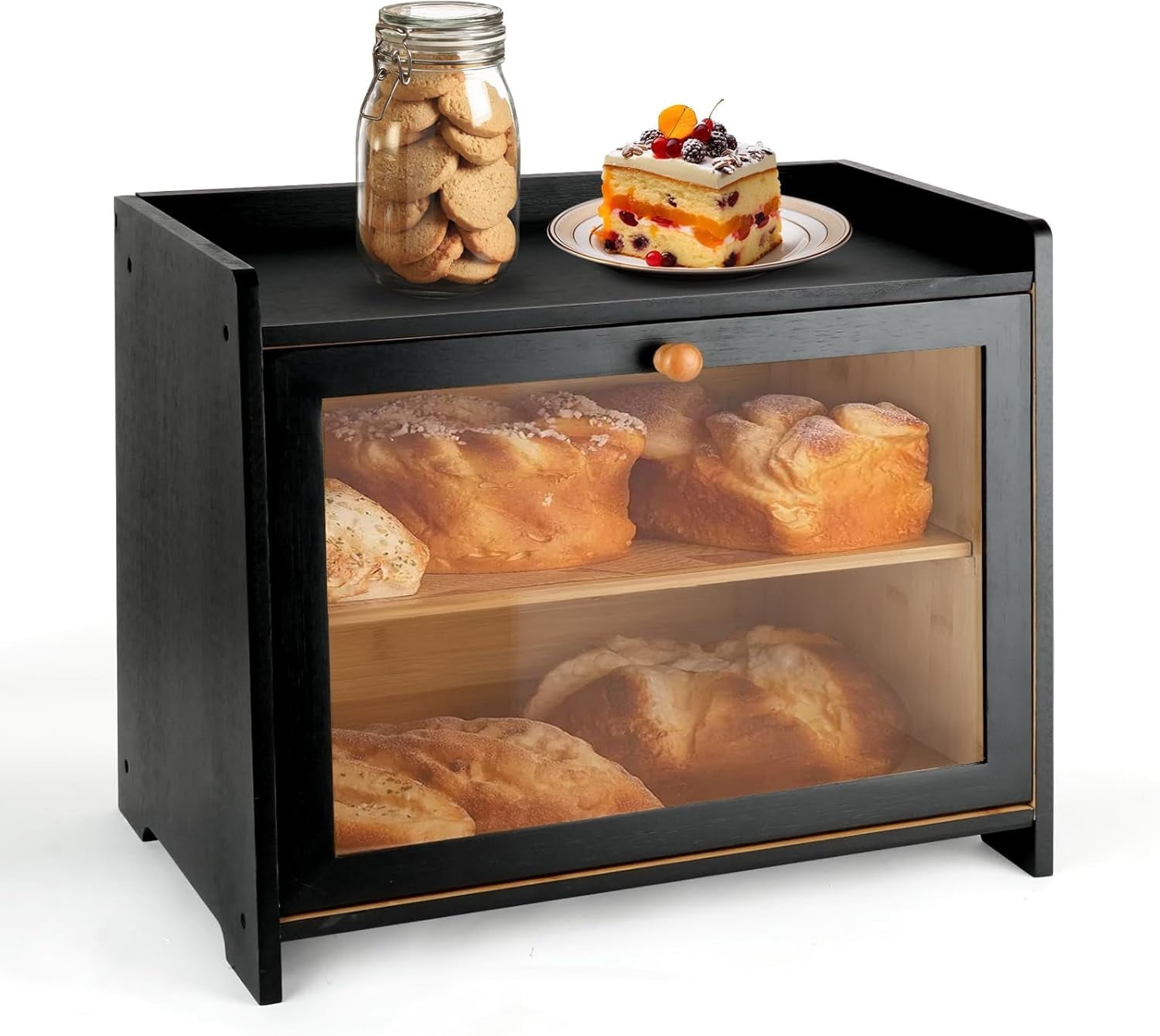 Bamboo Bread Box for Kitchen Countertop, Double Layer Bread Storage ...