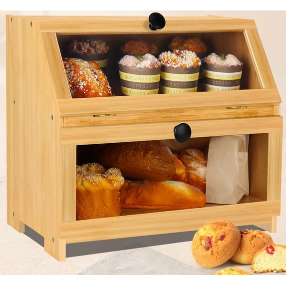 Bamboo Bread Box for Kitchen Countertop, Large Bread Storage Container ...
