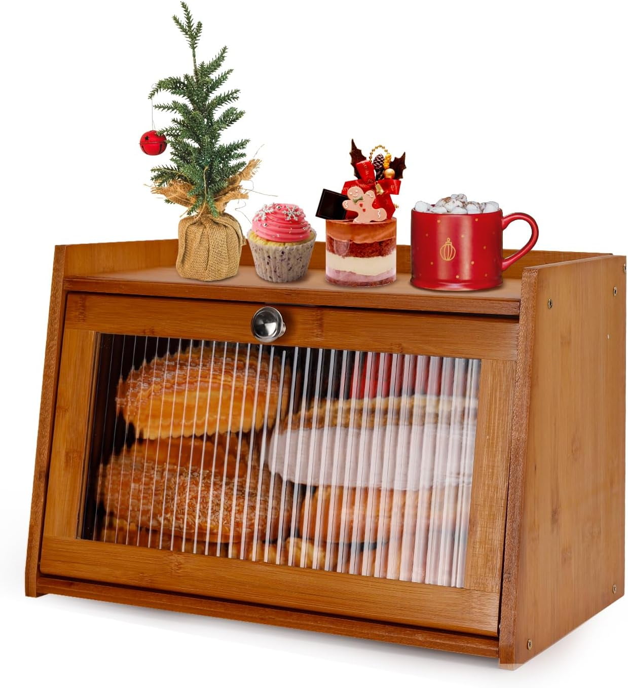 Bamboo Bread Box for Kitchen Countertop, Large Bread Storage Container ...