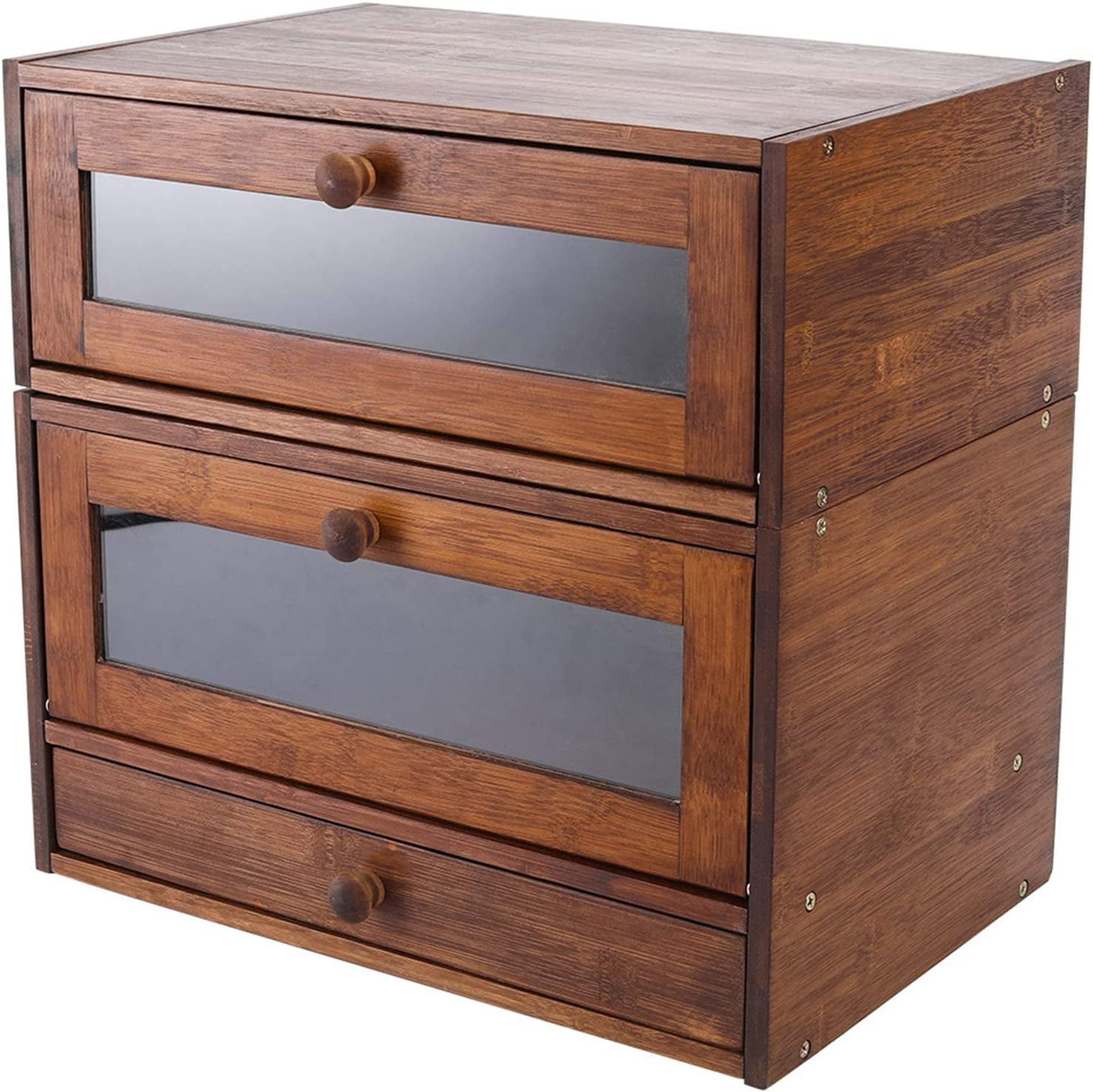 Bamboo Bread Box for Kitchen Countertop Stackable 2 Tier Bread Storage ...