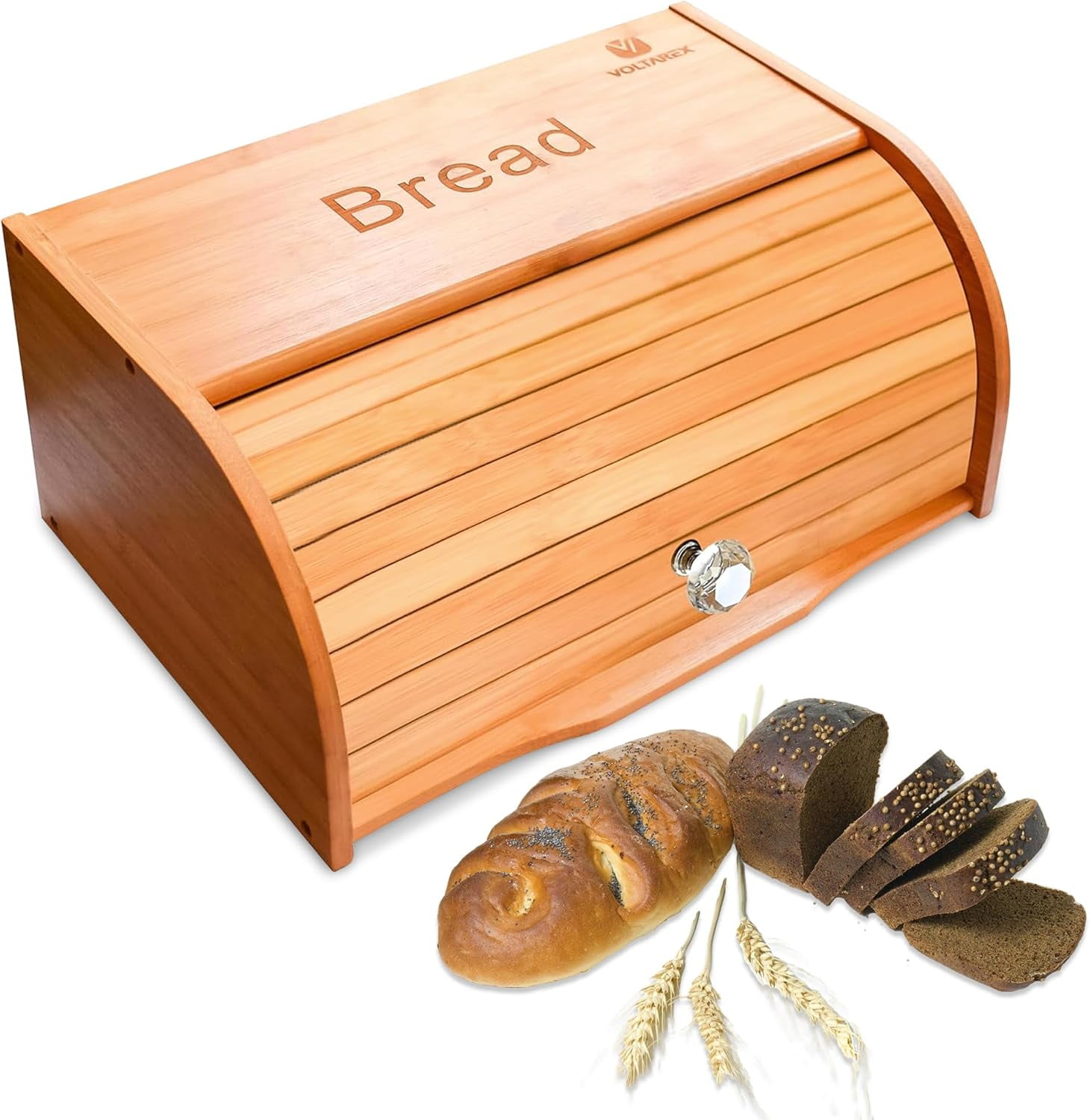 Bamboo Bread Box with Roll-Top Lid – Wooden-Style Countertop Bread ...