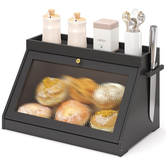 Bamboo Bread Box with Shelf for Kitchen Counter-Large Capacity Bread ...