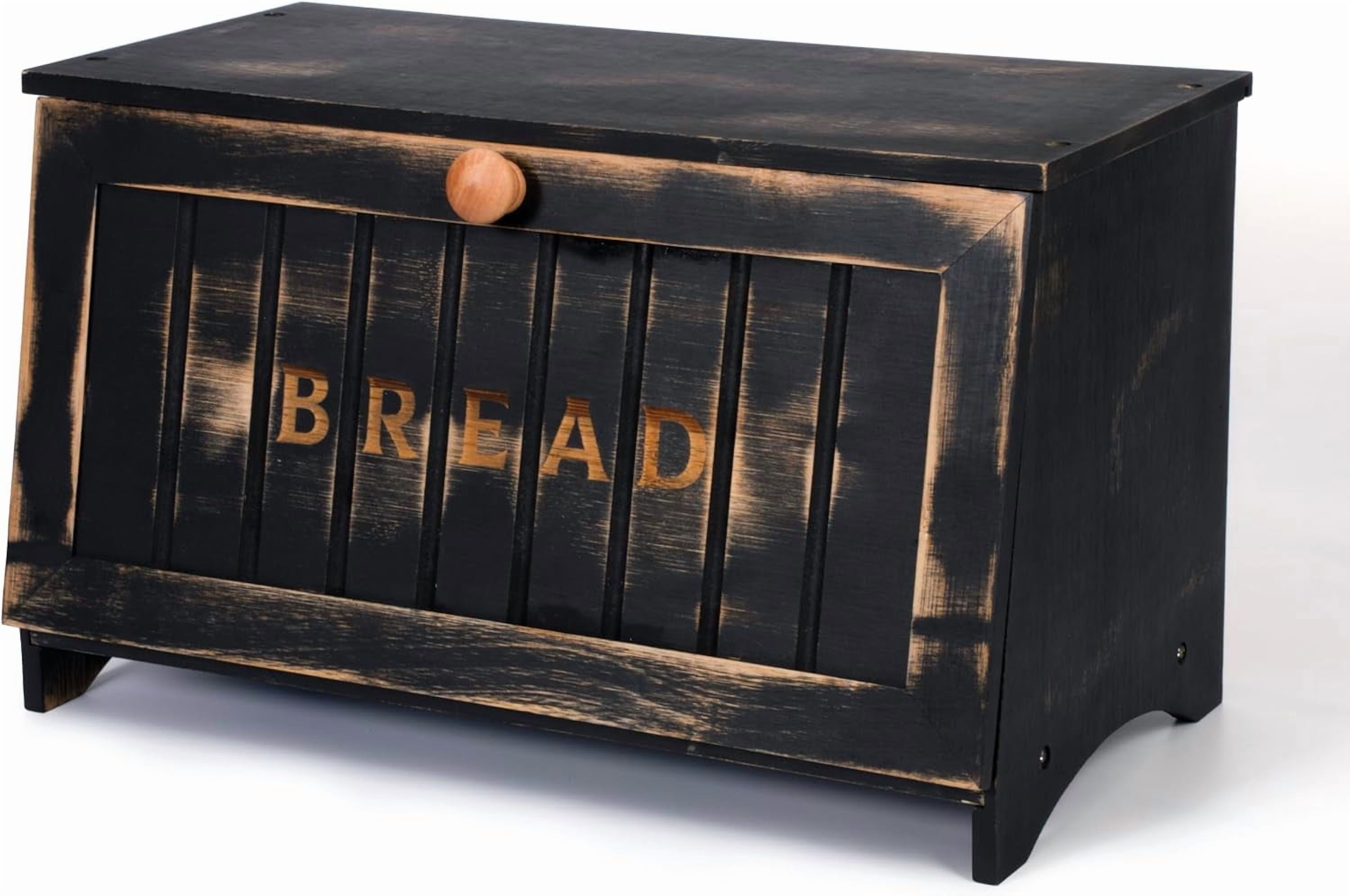 Bamboo Bread Box for Kitchen Countertop, Black Vintage Wooden Counter ...