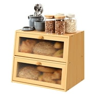 Free Shipping! Double Layer Bamboo Bread Box, Large Storage Box for ...