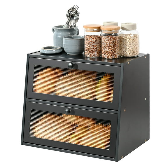 Bamboo Bread Box, Kitchen Countertop Corner Bread Box, Large Capacity 2 ...