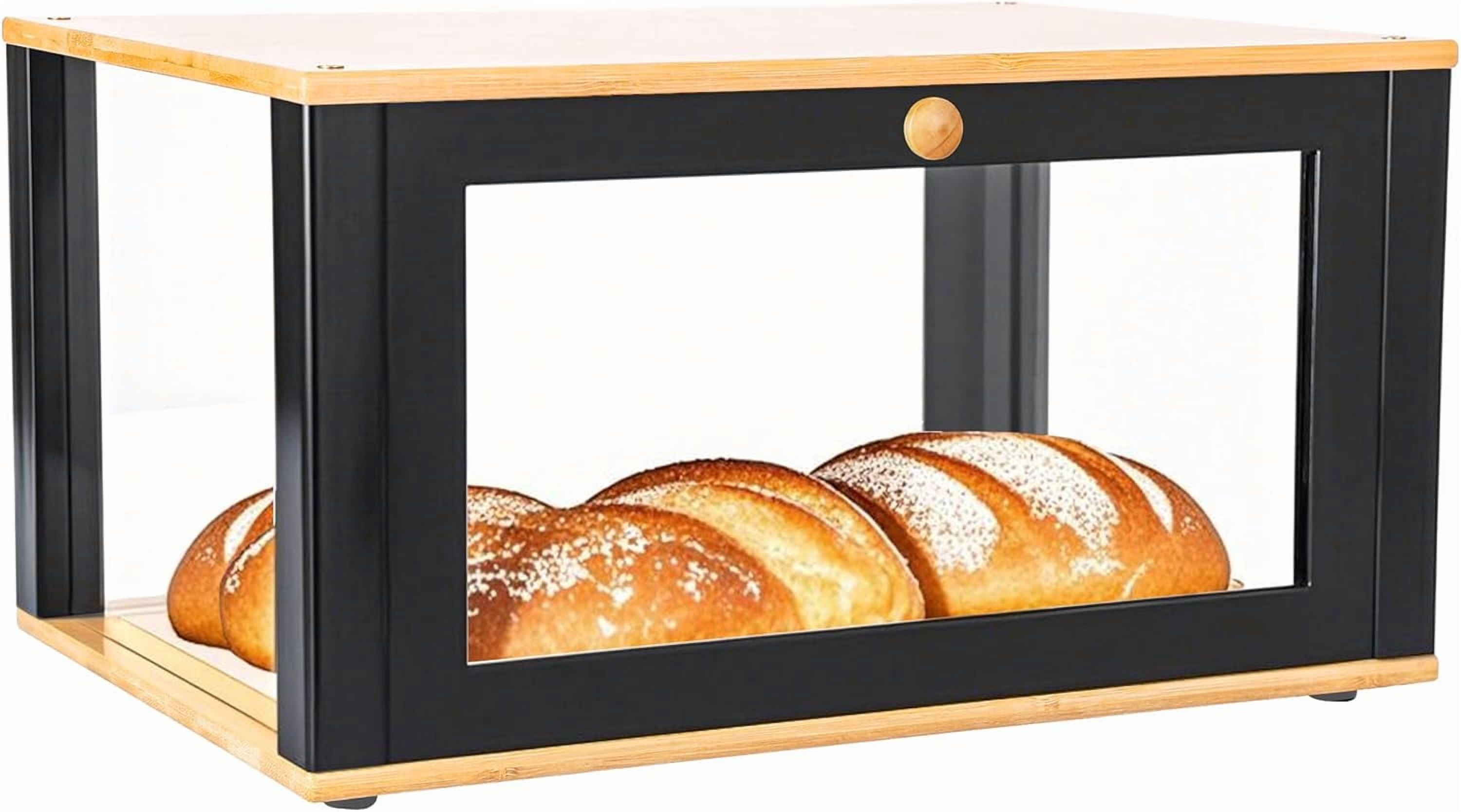 Bamboo Bread Box for Kitchen Countertop - Large Black Bread Box Pastry ...