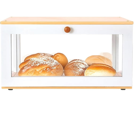 Bamboo Bread Box for Kitchen Countertop - Large White Bread Box Pastry ...