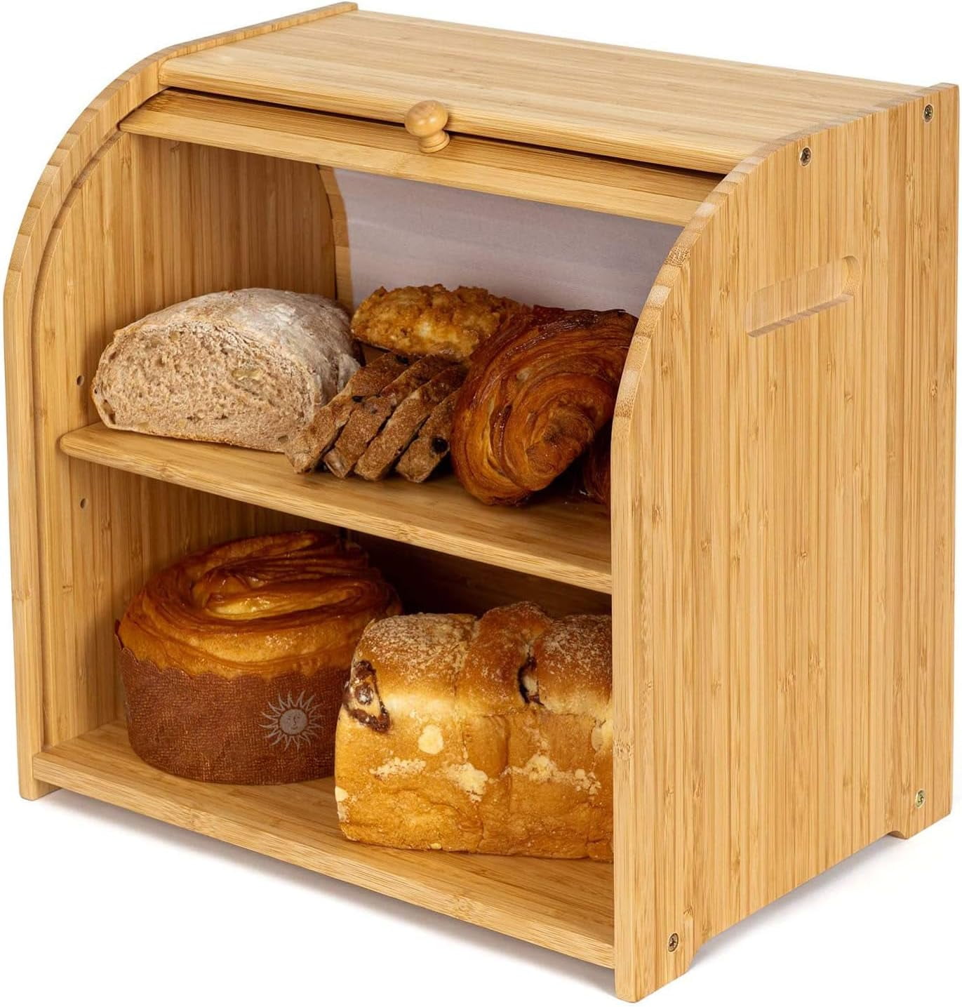 Bamboo Bread Box for Kitchen Countertop, Roll-top Breadbox Breads ...