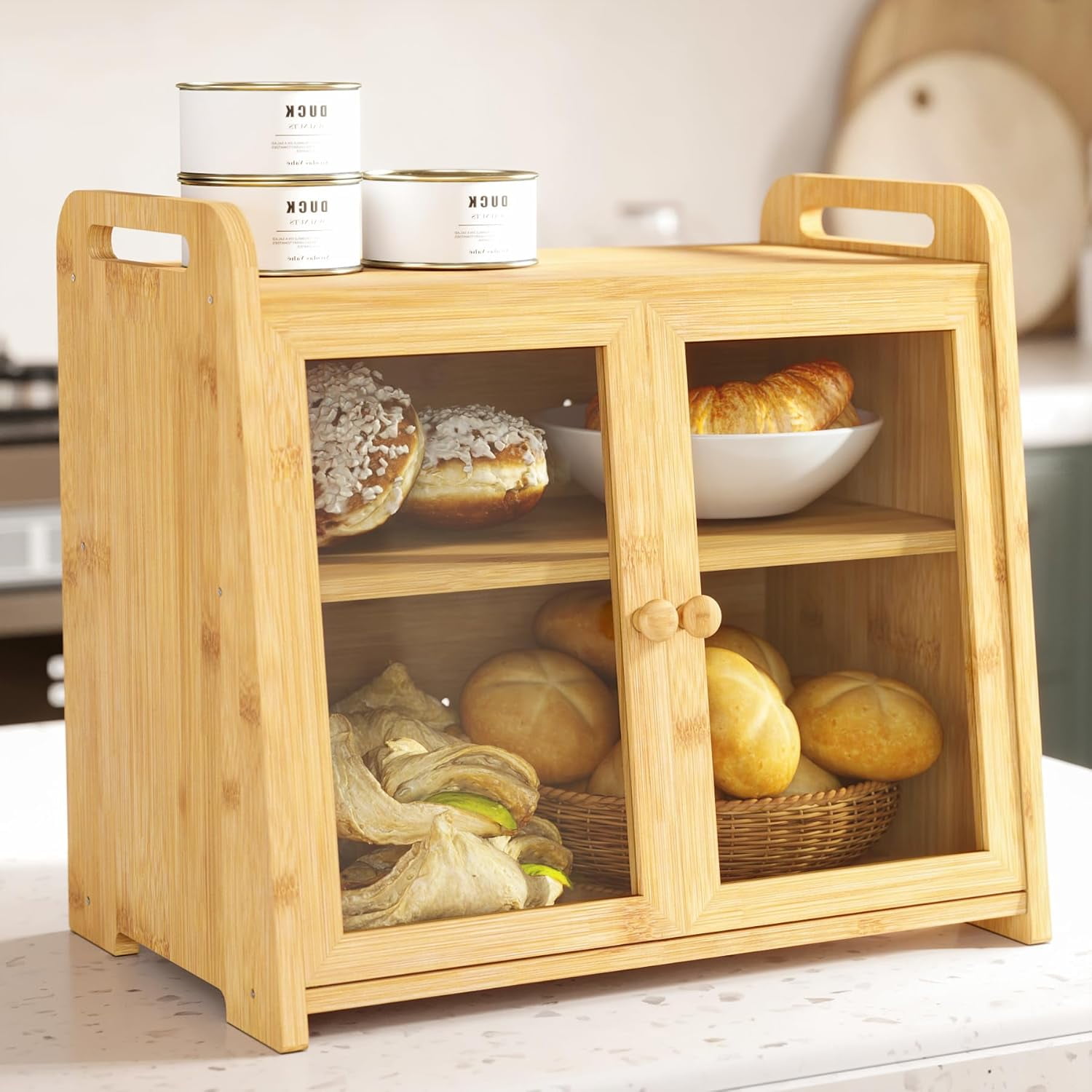 Bamboo Bread Box keep The Bread Fresh For Kitchen Counter-Large ...