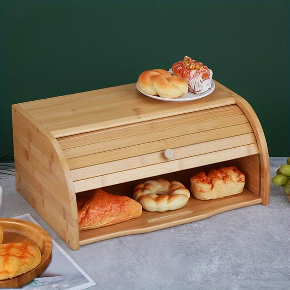 Bamboo Bread Box with Flip-Top Lid, Leakproof Reusable Food Storage for ...