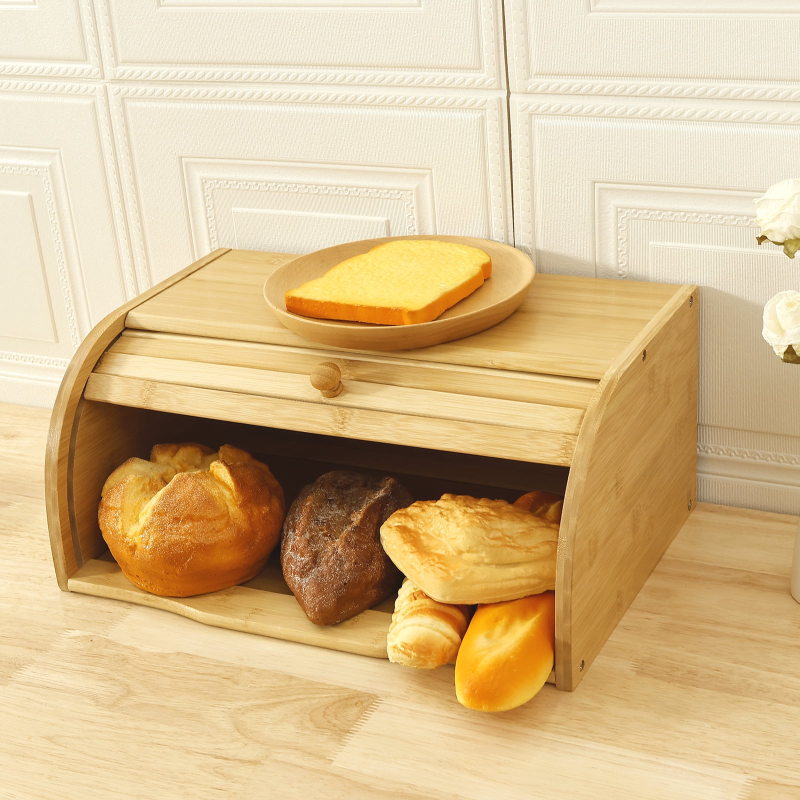 Bamboo Bread Storage Box Large Capacity Kitchen Countertop Bread ...