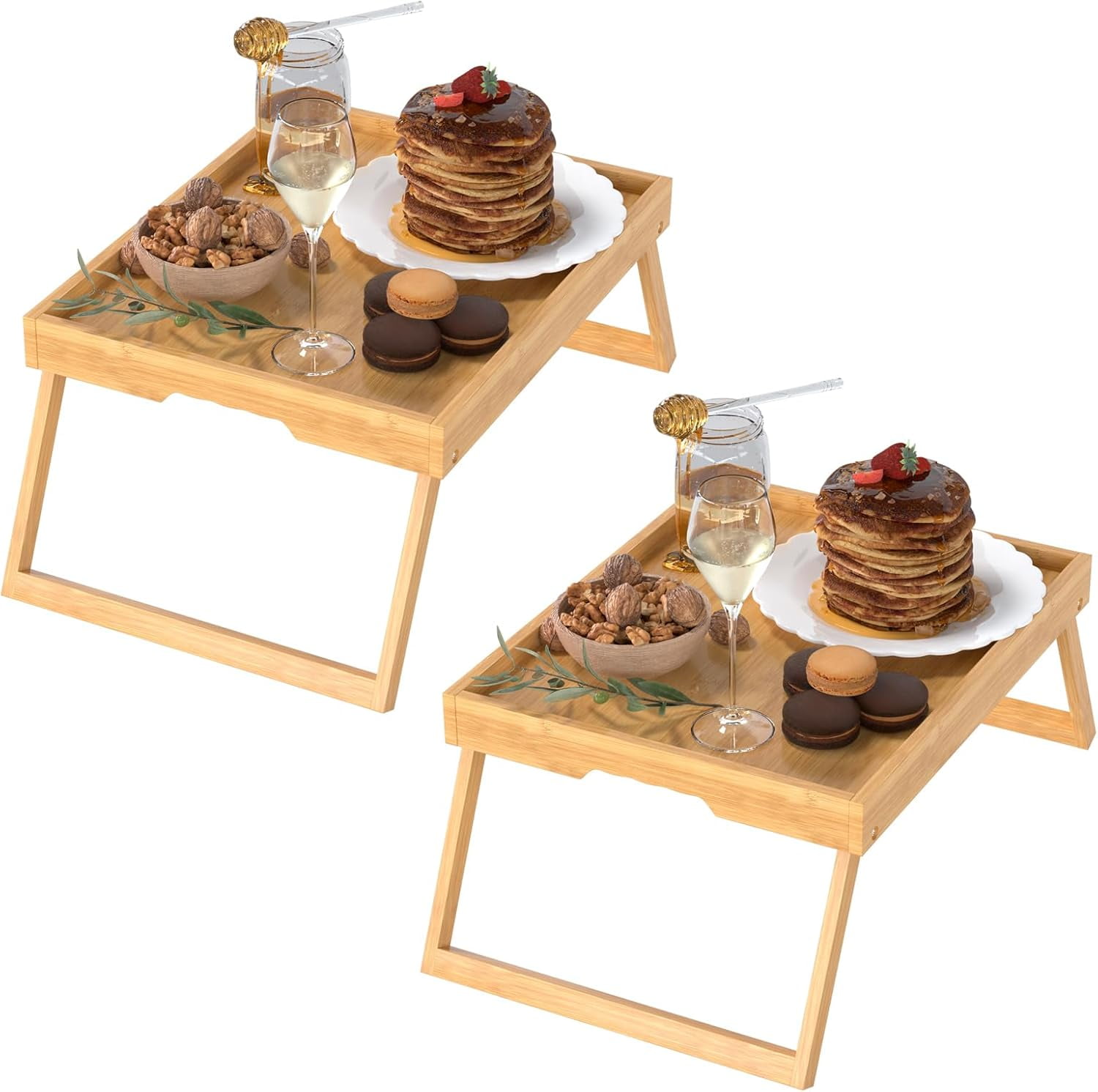 Bamboo Breakfast Tray with Foldable Legs, 2 Pack Bed Tray Table for ...