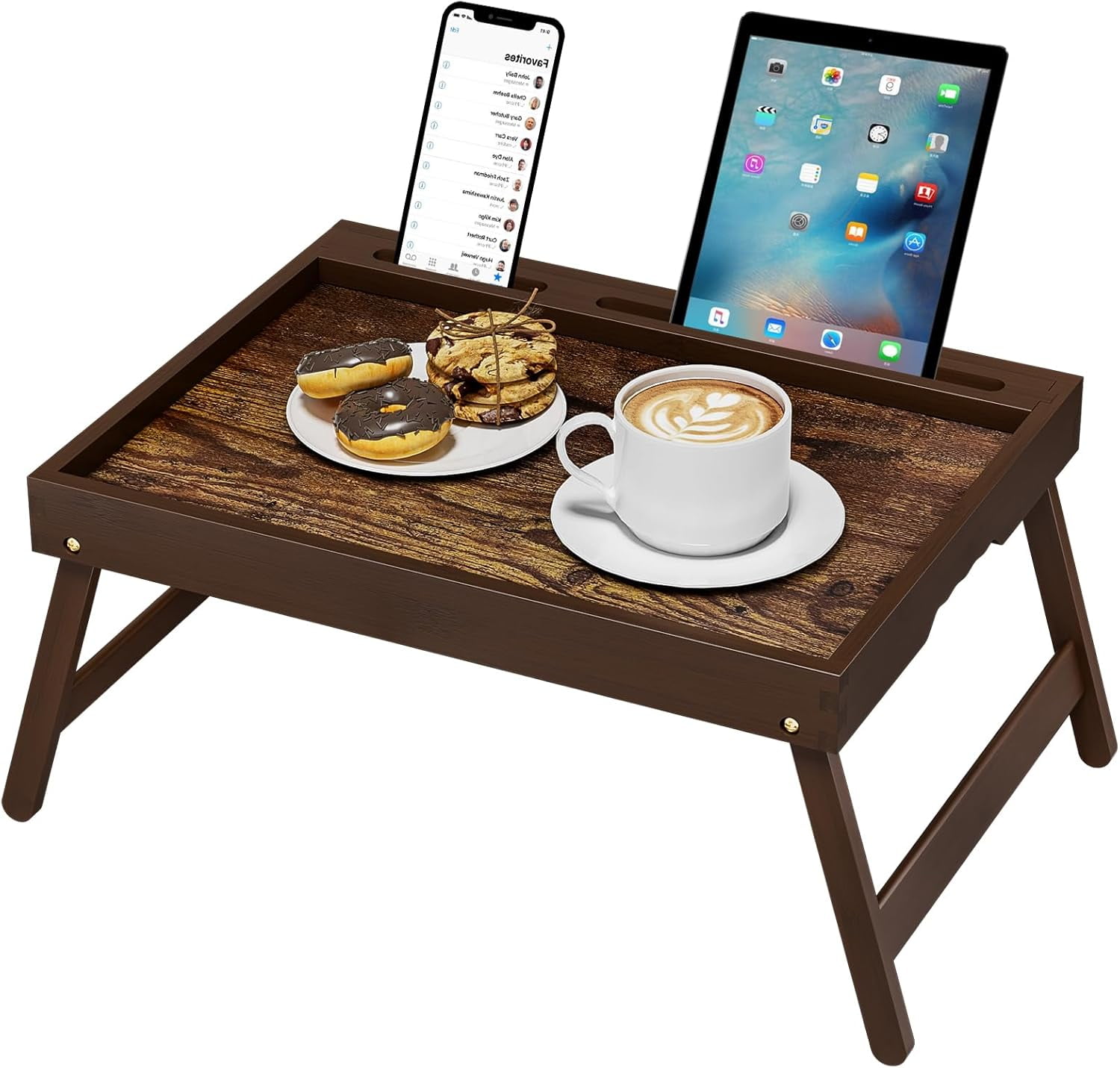 Bamboo Breakfast Tray with Foldable Legs & Detachable Stand | Ergonomic ...
