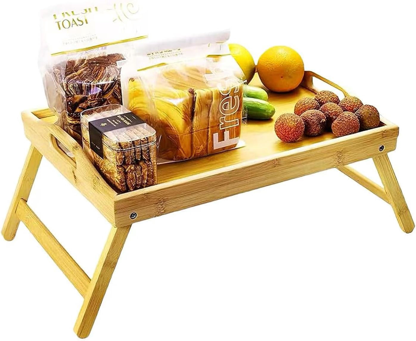Bamboo Breakfast Tray with Folding Legs - 16.93"×12.6" Bed & Lap Tray ...