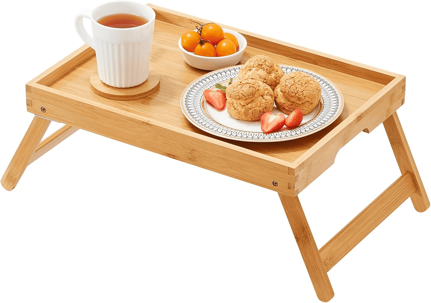 Bamboo Breakfast Tray Table with Foldable Legs, Bed Tray Table for ...