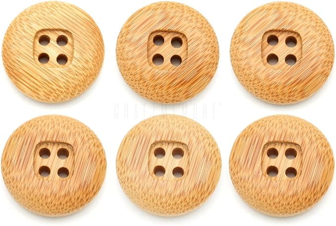 Bamboo Buttons 4 Holes Round Wood Button for Garment Sewing DIY Crafts ...