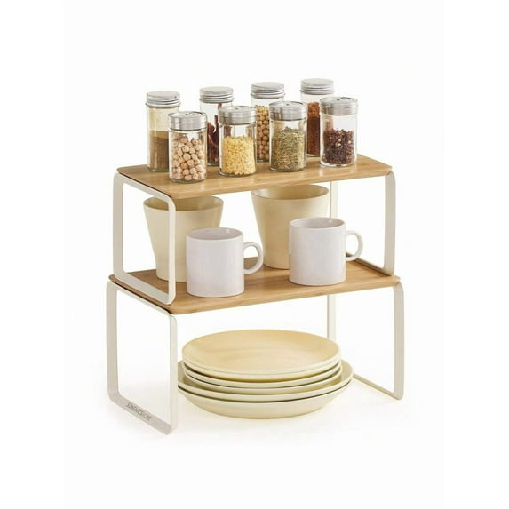 Bamboo Cabinet Organizer Shelf, Nice-Looking Set Of 2 Kitchen Counter ...