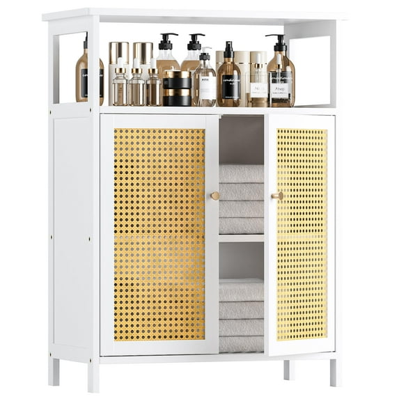 Bamboo Cabinet, Rattan Storage Cabinet with Doors, Freestanding Floor ...